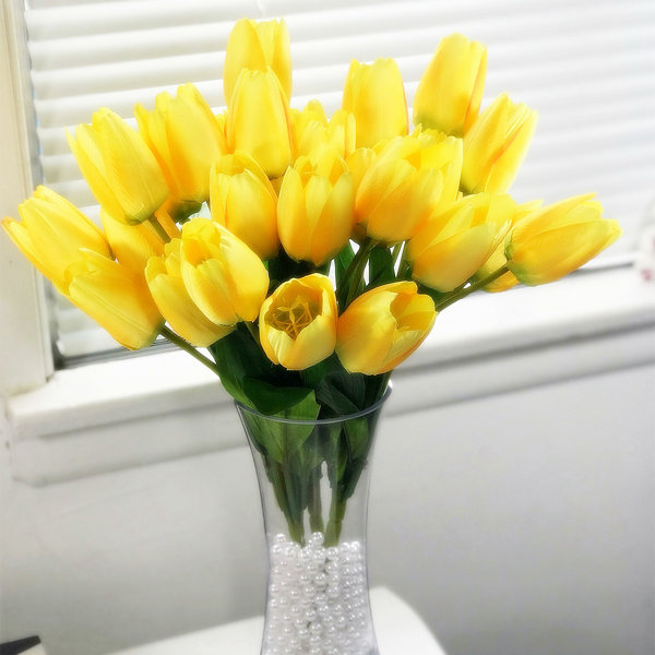 August Grove® Tulips Floral Arrangement in Vase & Reviews | Wayfair