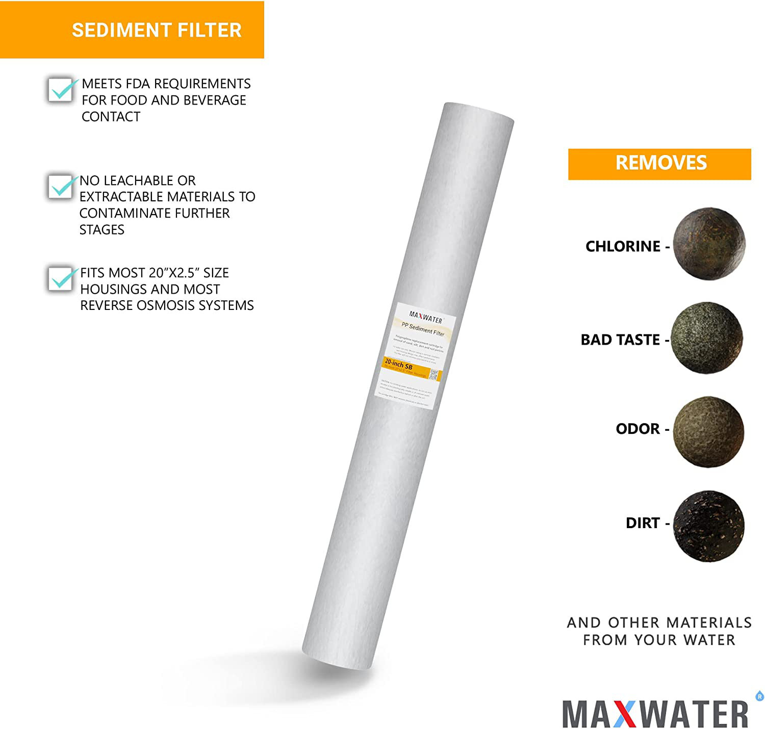 Max Water 20 inch x 2.5 inch, 1 Micron Replacement Sediment Water ...