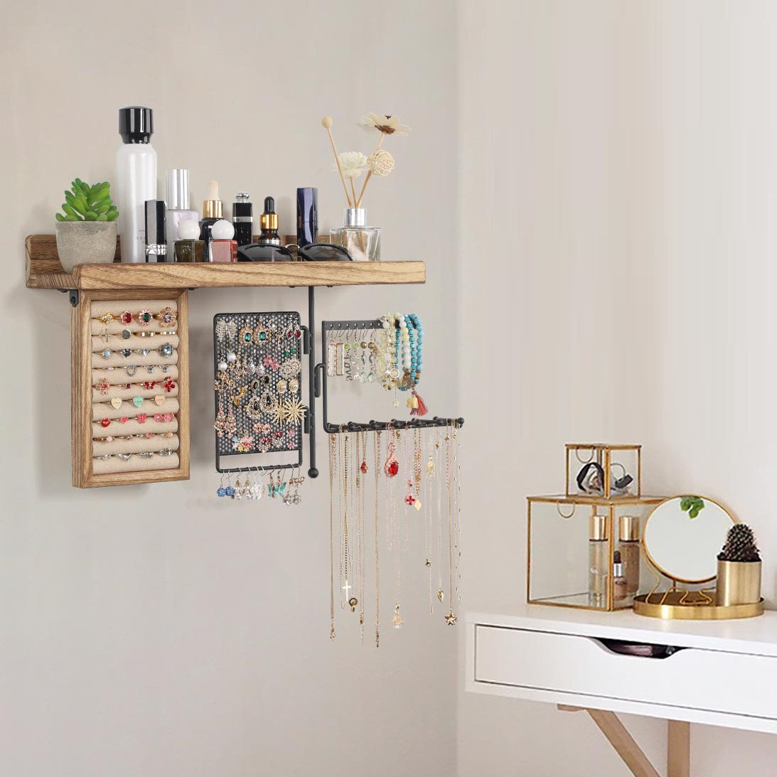 17 Stories Hanging Jewelry Storage Box and Wall Mounted Jewelry Rack ...