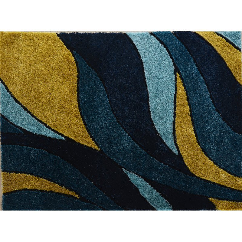 Orren Ellis Neligh Handmade Performance Yellow/Navy Rug & Reviews | Wayfair