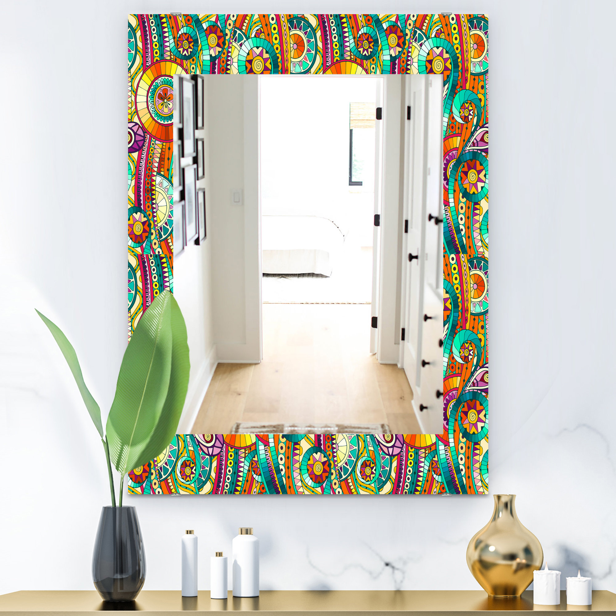 Bless international Tribal Glass Wall Mirror | Wayfair