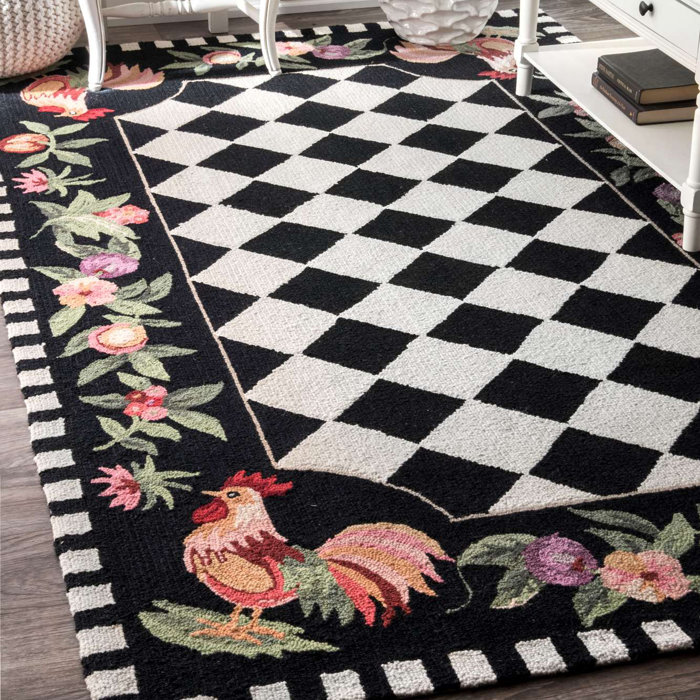 August Grove® Bacourt Handmade Hand Hooked Performance Black Rug ...