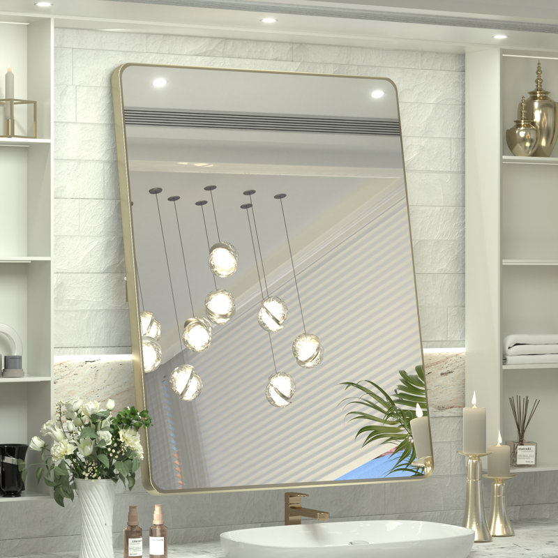 Latitude Run® Myleesha Bathroom Mirror with Framed Rounded Corner Pivot ...