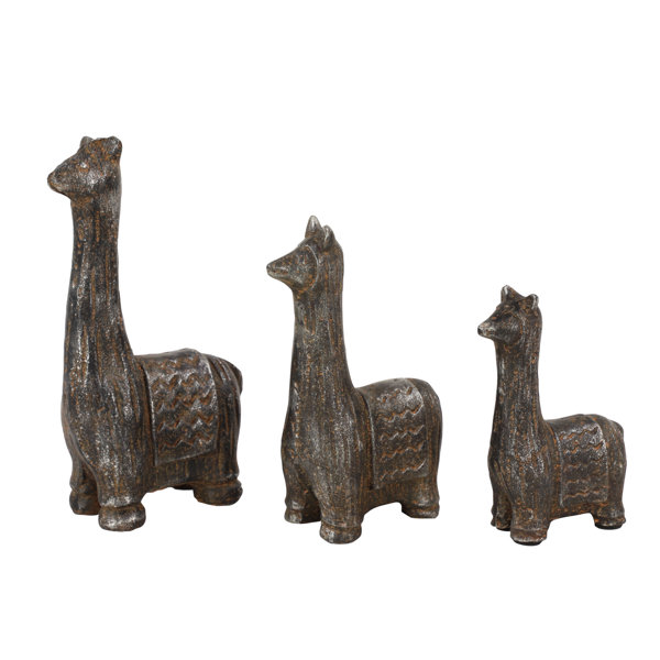 World Menagerie 3 Piece Leslee Carved Metal Llama Table Decor Figurine ...
