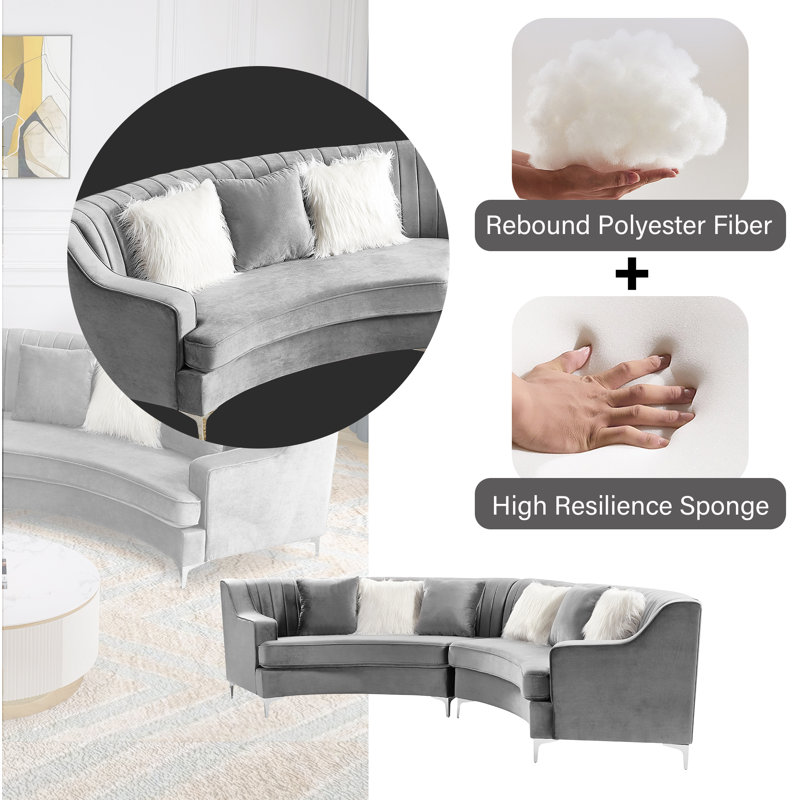 Everly Quinn Brucelyn 140.94'' Symmetrical Velvet Tufted Curved Sofa ...