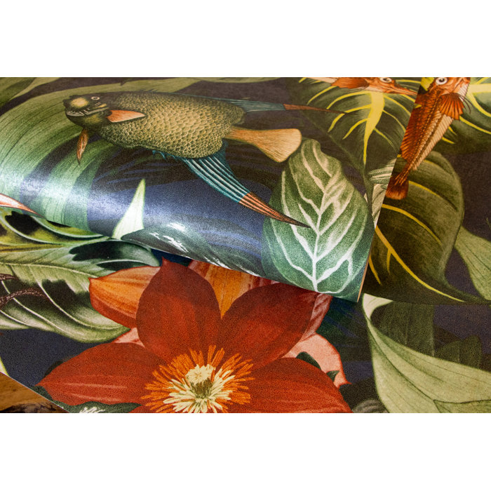 Galerie Wallcoverings Tropical Collection Palau Floral Fish and Bird ...