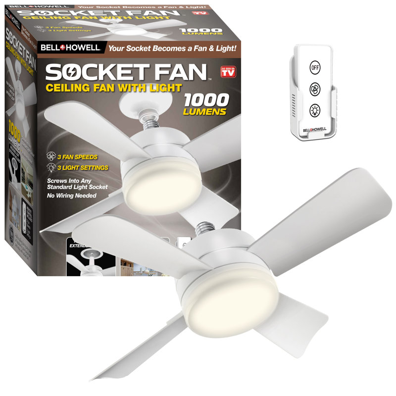 Bell + Howell Socket Fan, Ceiling Fan With 1000 Lumens Warm Light ...
