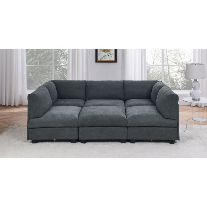 Wade Logan® 6 - Piece Upholstered Sectional & Reviews | Wayfair