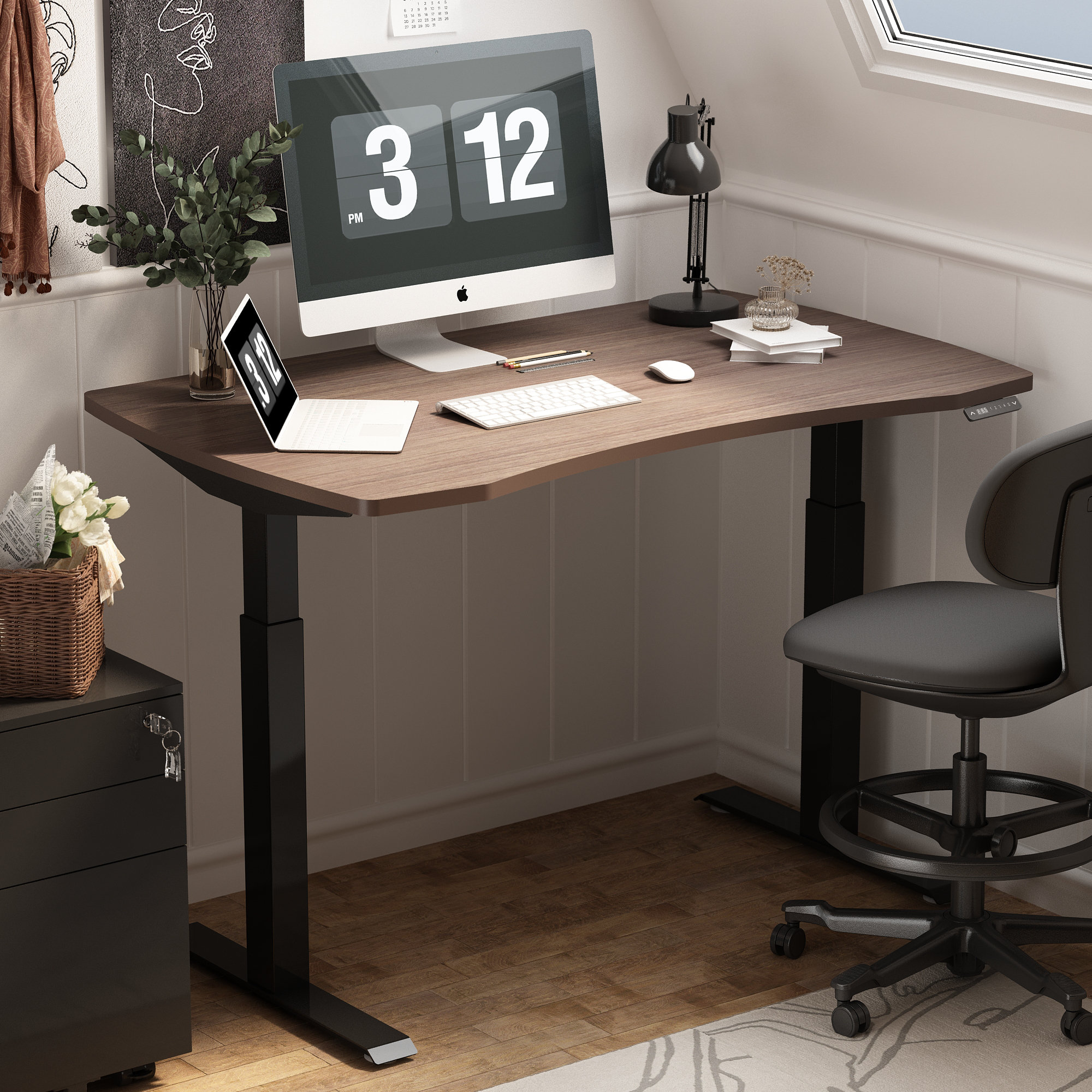 Inbox Zero Jataveon Curved Height Adjustable Standing Desk | Wayfair
