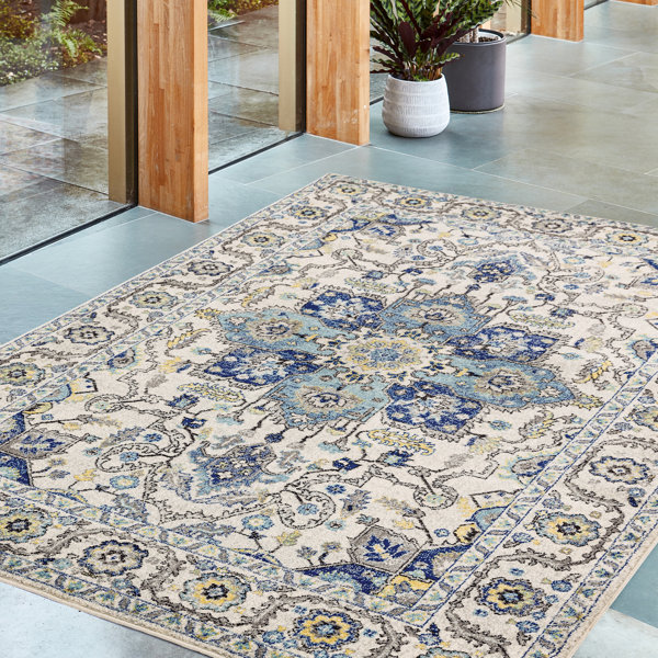 Lark Manor Uriah Tufted Blue/Cream/Yellow Rug & Reviews | Wayfair.co.uk