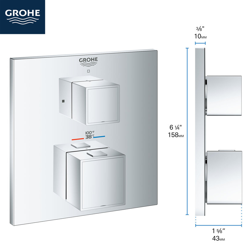 GROHE Grohtherm Cube® Single Function 2-Handle Thermostatic Trim | Perigold