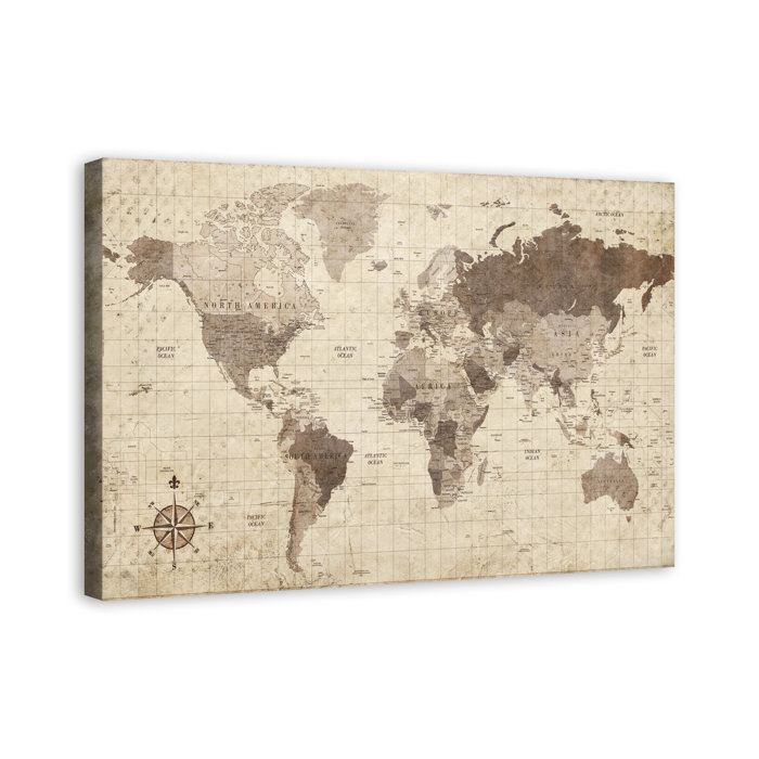 Three Posts™ Distressed World Map - Graphic Art on Canvas & Reviews ...