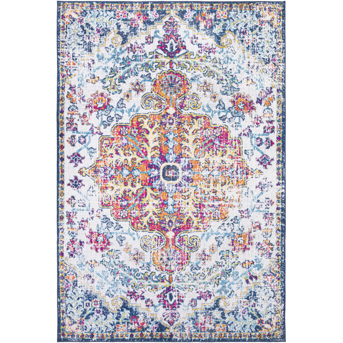 Bungalow Rose Performance Blue/Red/Beige Rug | Wayfair