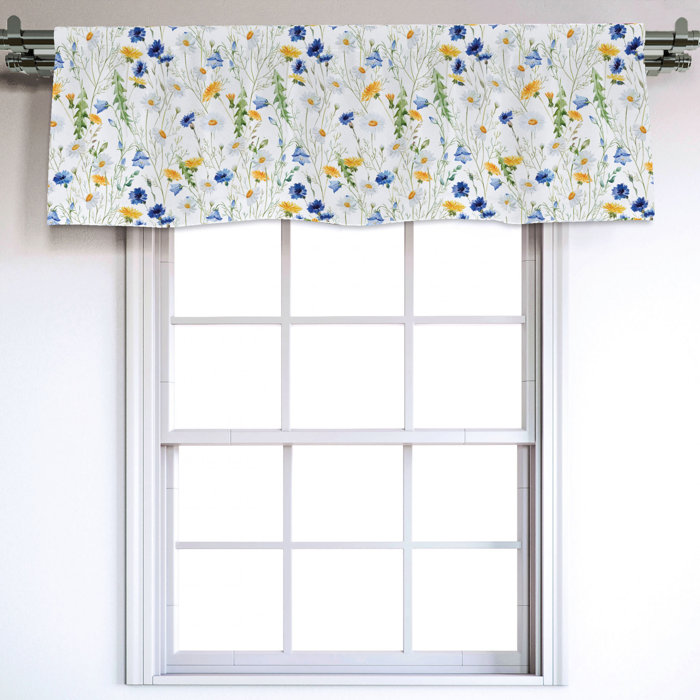 East Urban Home Floral Sateen Ruffled 54'' Window Valance in White ...