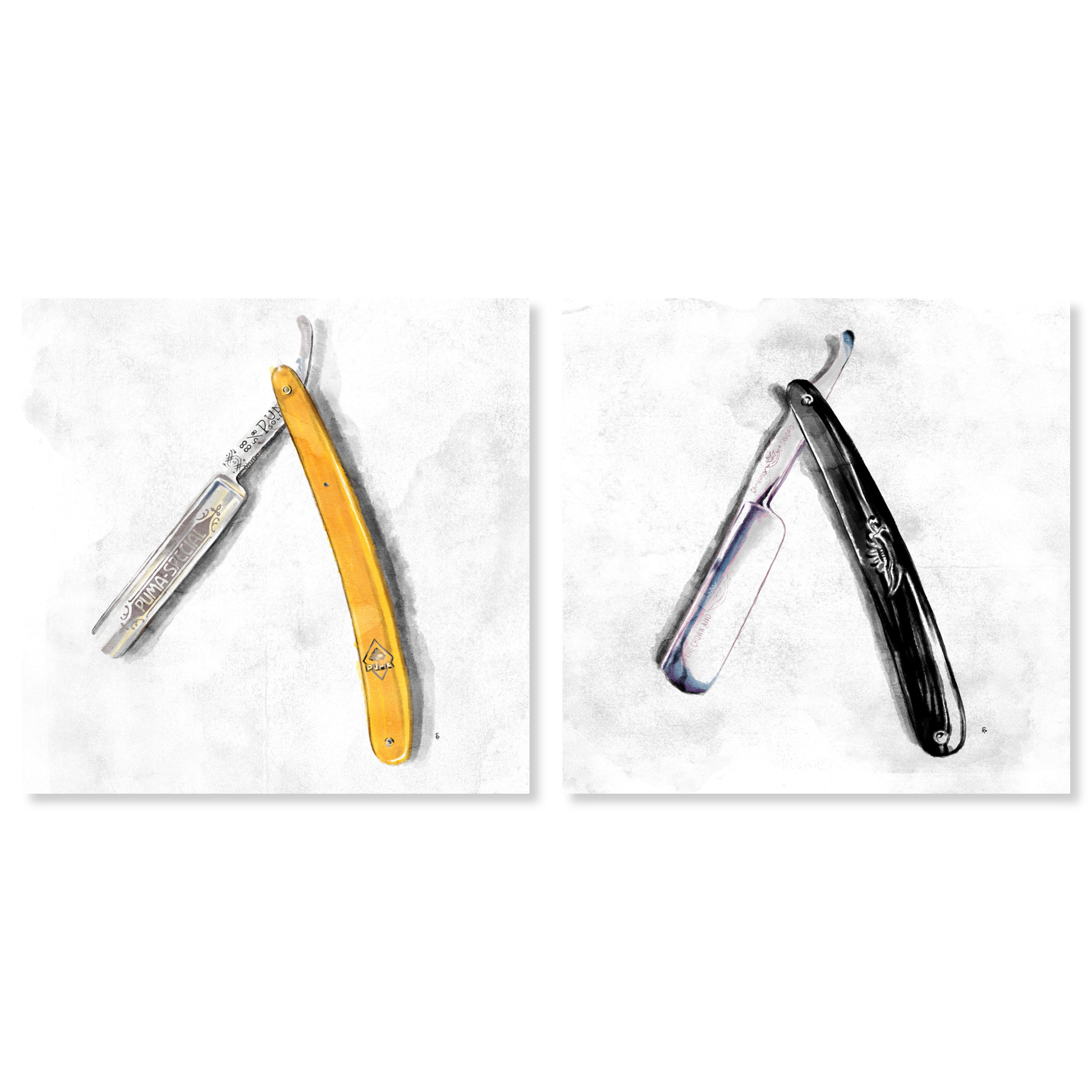 Oliver Gal Straight Razor Set, Vintage Barber Modern & Contemporary ...