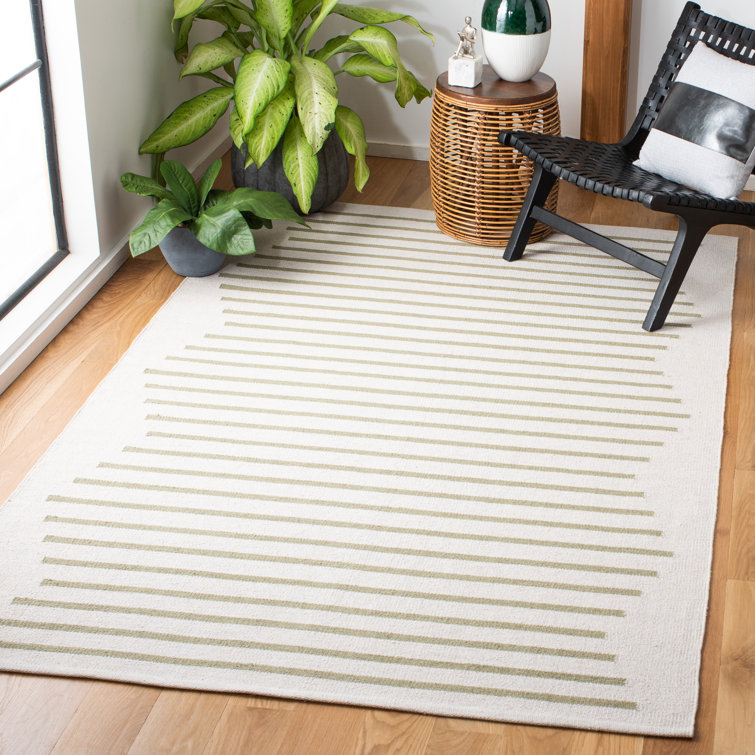 Ebern Designs Estuardo Striped Handmade Flatweave Cotton Ivory / Light ...