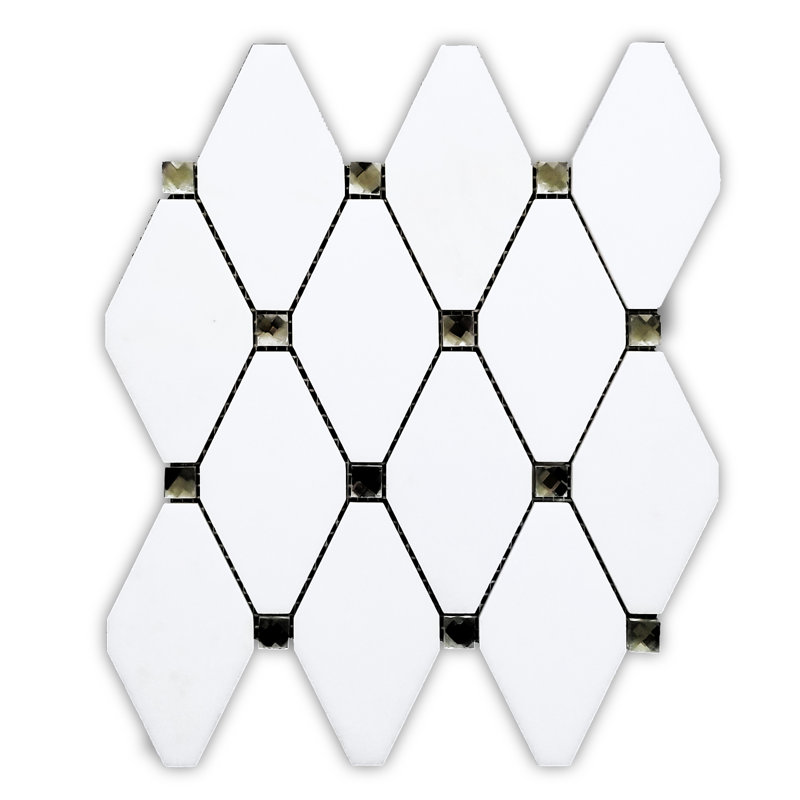 Mango Tile Bianco 11" x 12" Glass/Marble Diamond Mosaic Wall & Floor ...