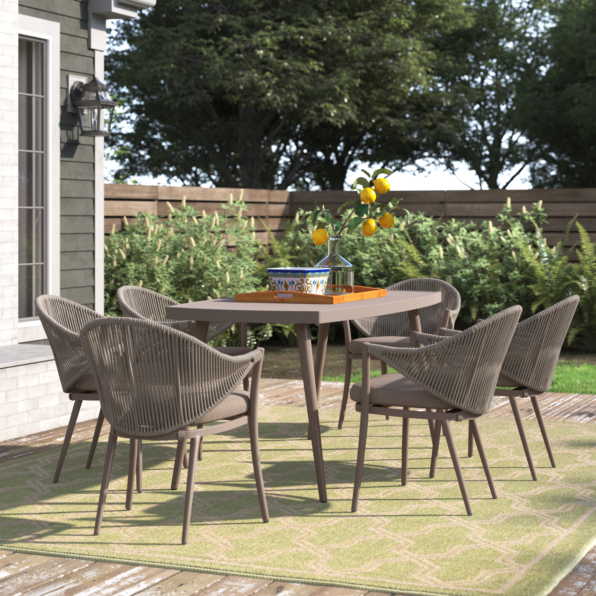 Langley Street Aleona Oval 6 - Person Outdoor Dining Set with Cushions ...