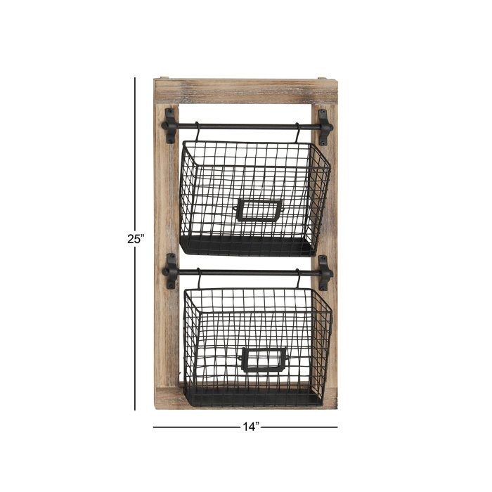 Gracie Oaks Harward 25" H x 14" W x 4" D Industrial 2-Tier Basket Wall ...