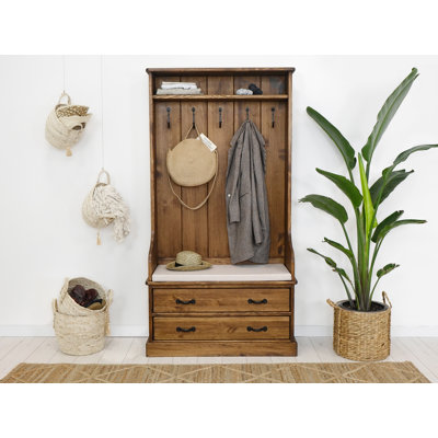 Three Posts Brundidge Pine Solid Wood Hall Tree with Bench and Shoe ...