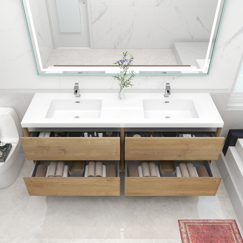 Hokku Designs Freidin 72'' Wall Mounted Double Bathroom Vanity with ...