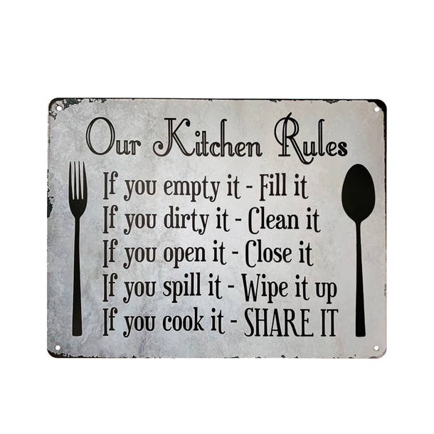 Winston Porter Kitchen Rules Wooden Sign Wall Décor | Wayfair