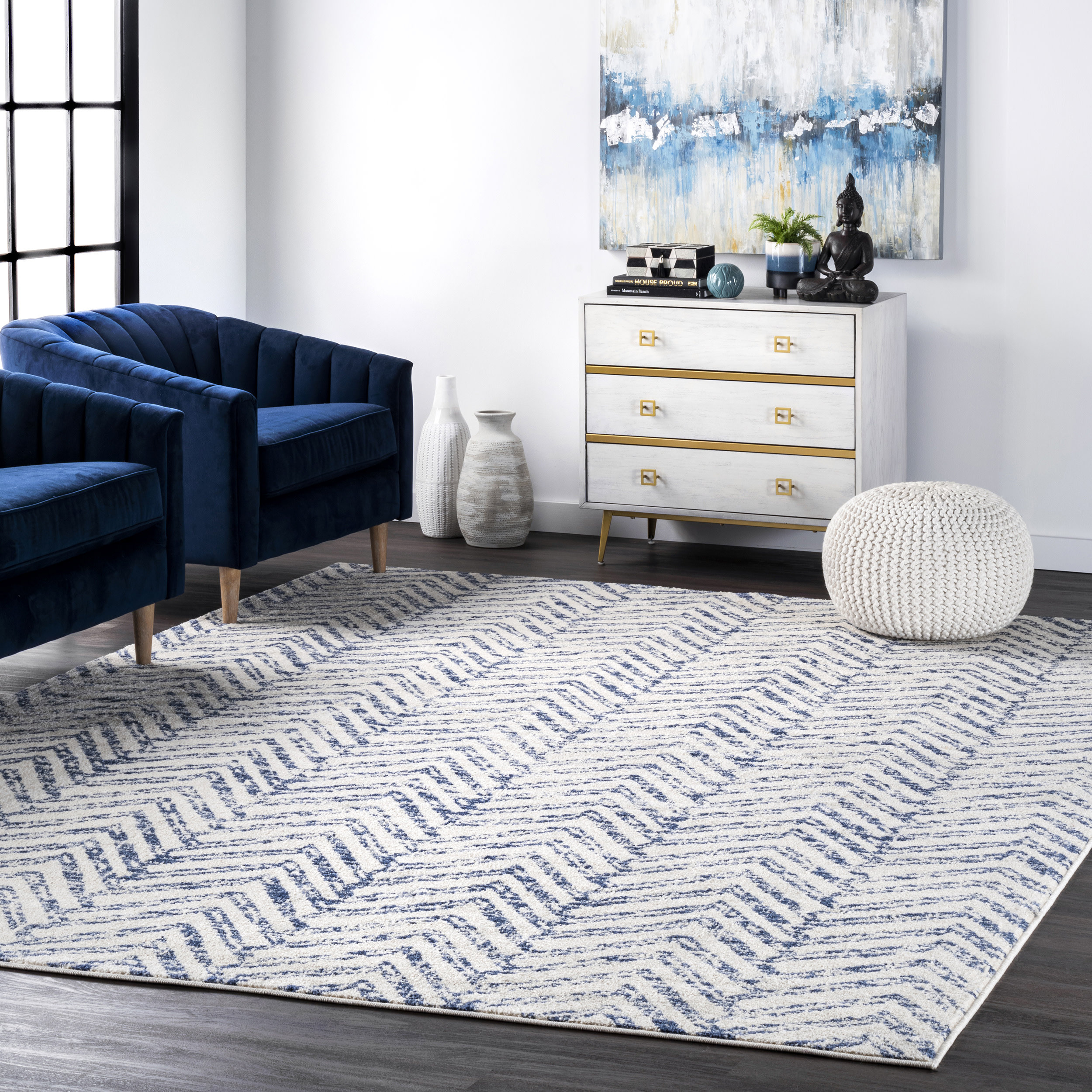 Blue Elephant Lorelai Blue/White Rug & Reviews | Wayfair.co.uk