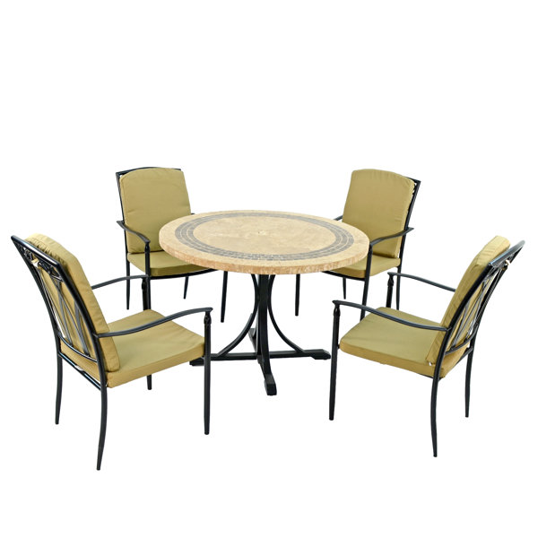 Rosalind Wheeler VERMONT Stone Dining Table with 4 ASCOT DELUXE Chairs ...