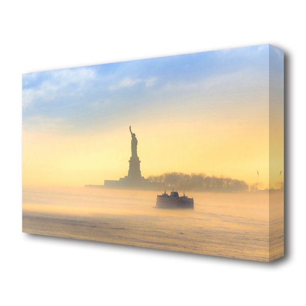 East Urban Home Mist Over The Statue Of Liberty New York - Wrapped ...