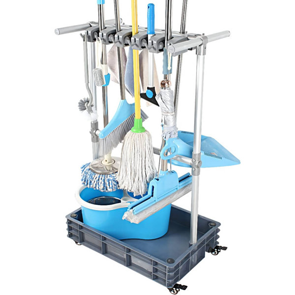 OUVR Broom And Mop Holder Put Wet Mops Movable Floor-Mounted Mop Rack ...