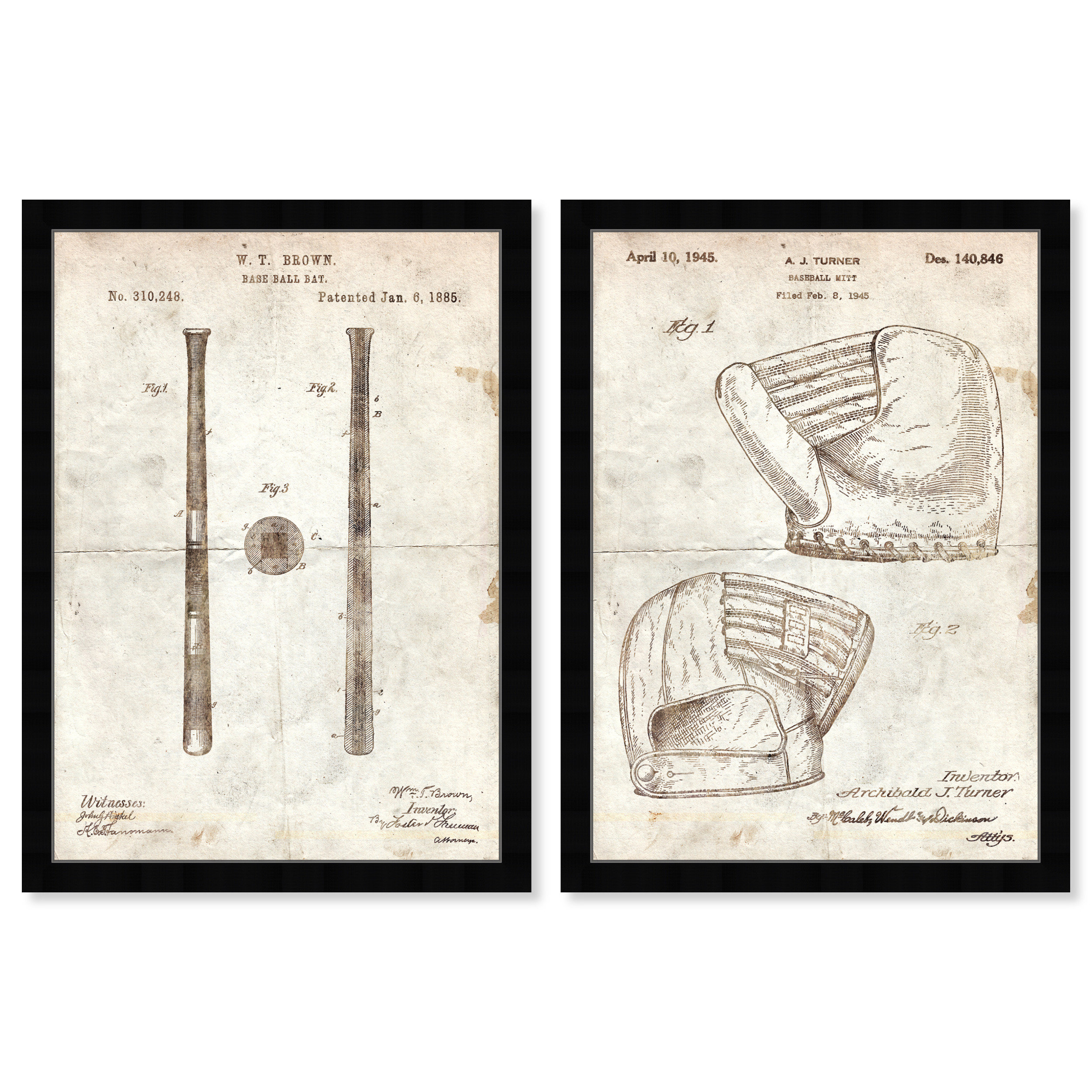 Wynwood Studio Baseball Blueprint Set - 2 Piece Picture Frame ...