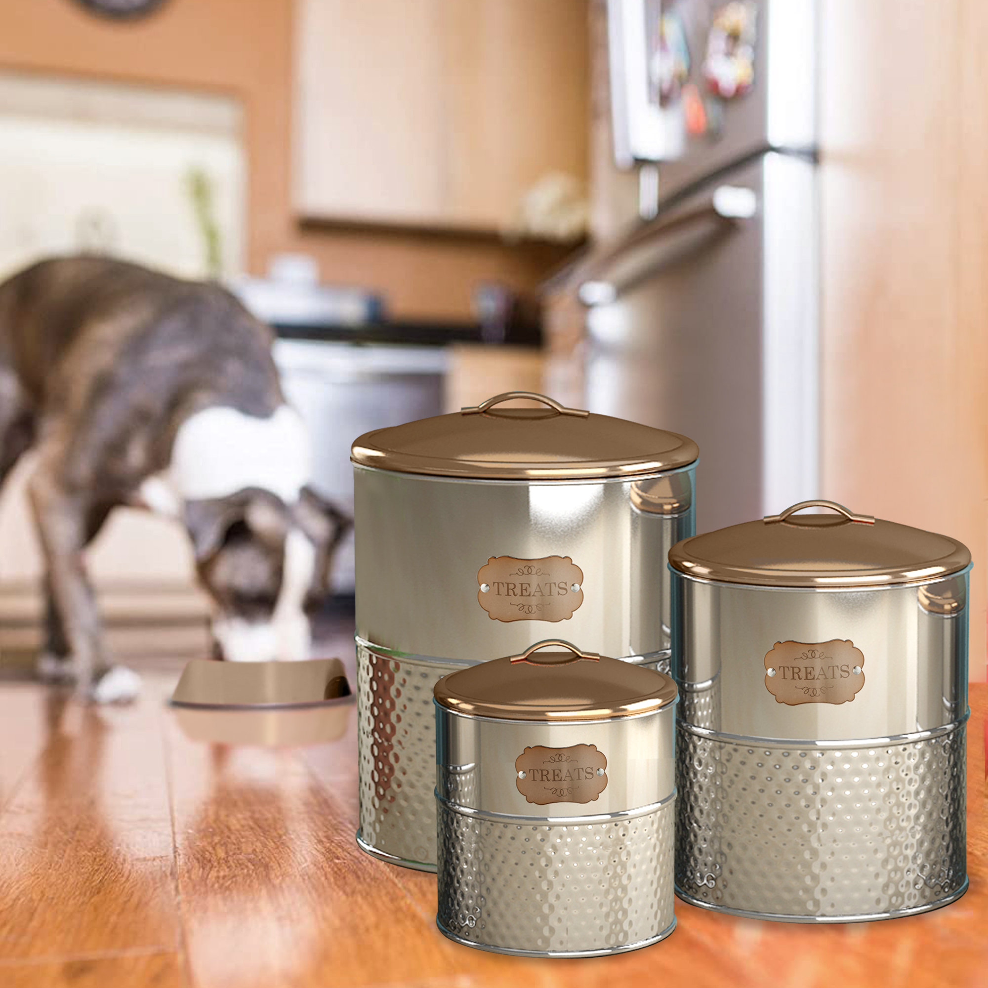 NU Steel Hammered Jumbo Pet 3 Piece Food Storage Container Set ...