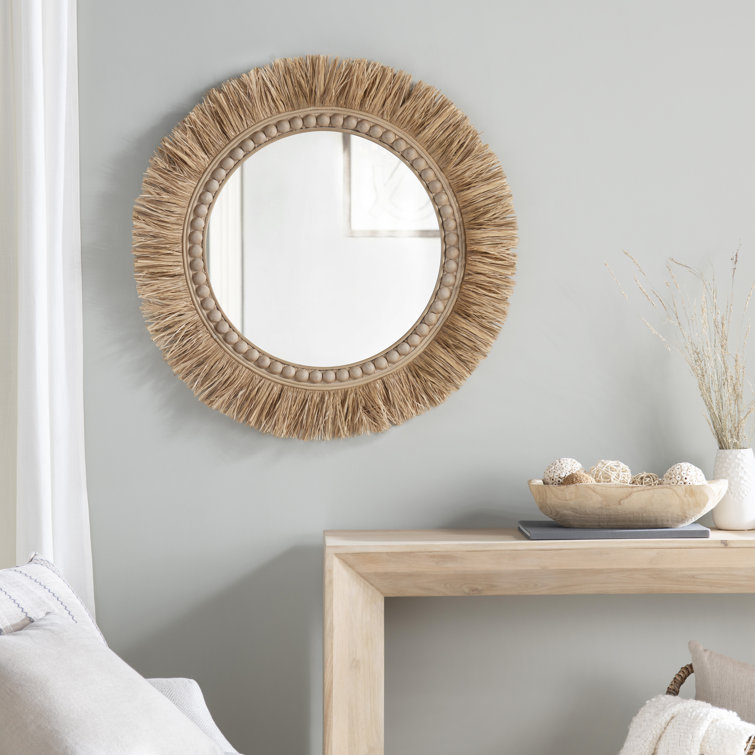 Laurel Foundry Modern Farmhouse Rina Round Rattan Wall Mirror | Wayfair