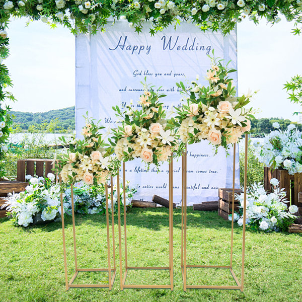 FUNTEN 3 - Piece Gold Metal Wedding Flower Column Floor Balloons ...