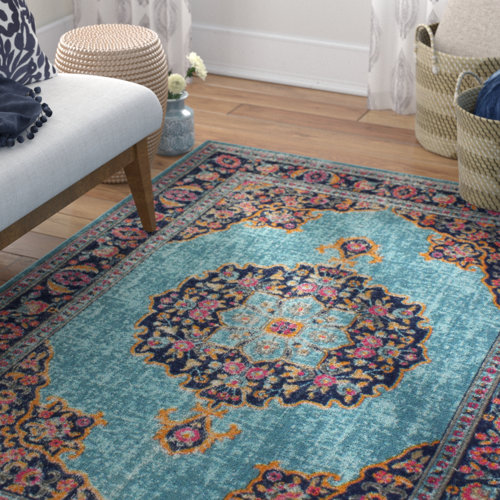 Langley Street Amber Power Loom Teal/Pink/Navy Rug & Reviews | Wayfair ...