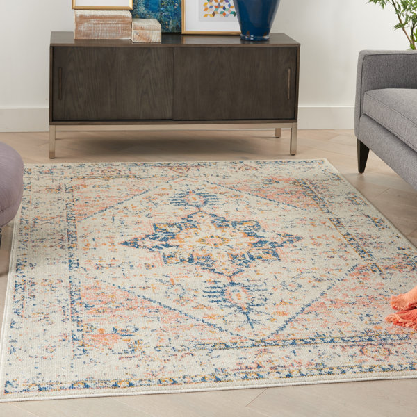 Bungalow Rose Machine Woven / Power Loomed Performance Beige/Navy Rug ...