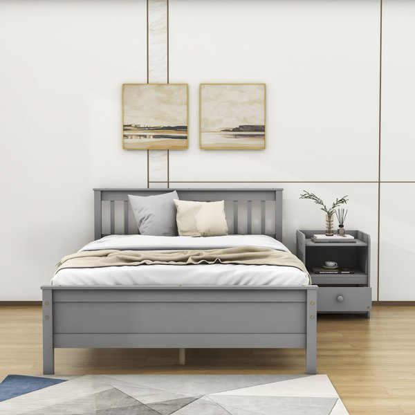 Ebern Designs Wooden Platform Bed Frame With Nightstand | Wayfair