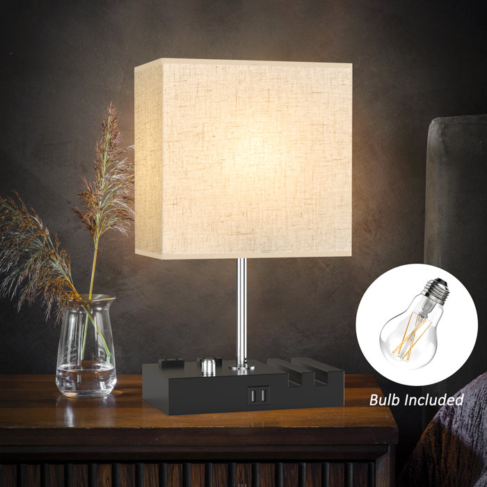 Ebern Designs Marshawn Table Lamp with 2 USB Ports, 2 Power Outlets and ...