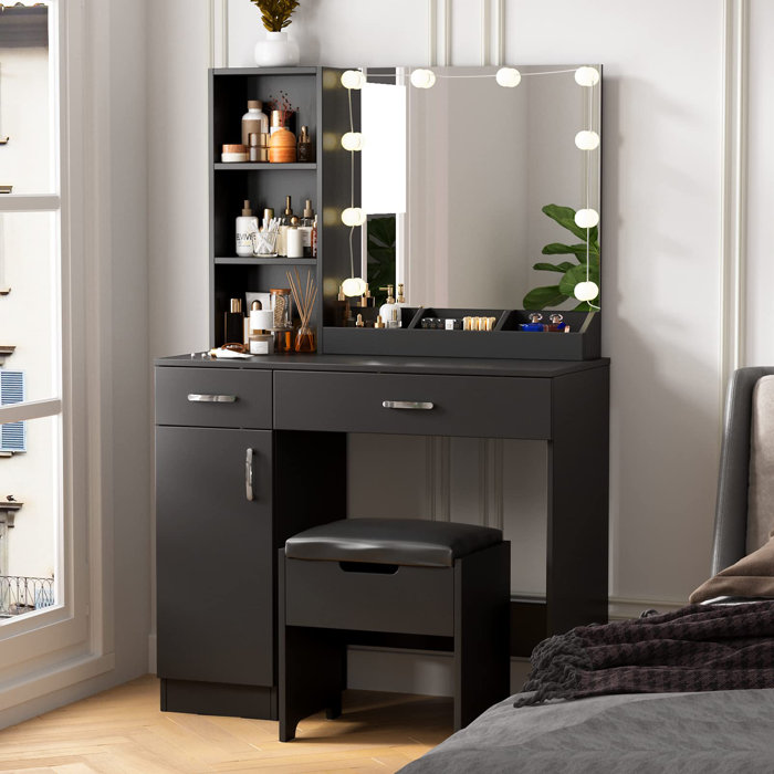 Latitude Run® 35.4'' Wide Vanity Set with Stool and Mirror & Reviews ...