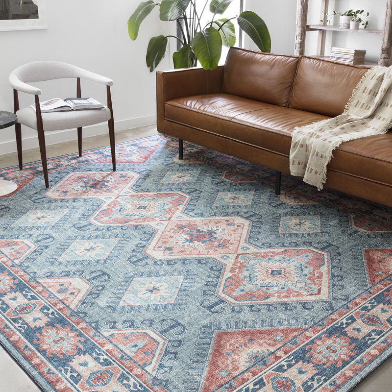 Bungalow Rose Gelo Performance Blue/Rose Rug & Reviews | Wayfair