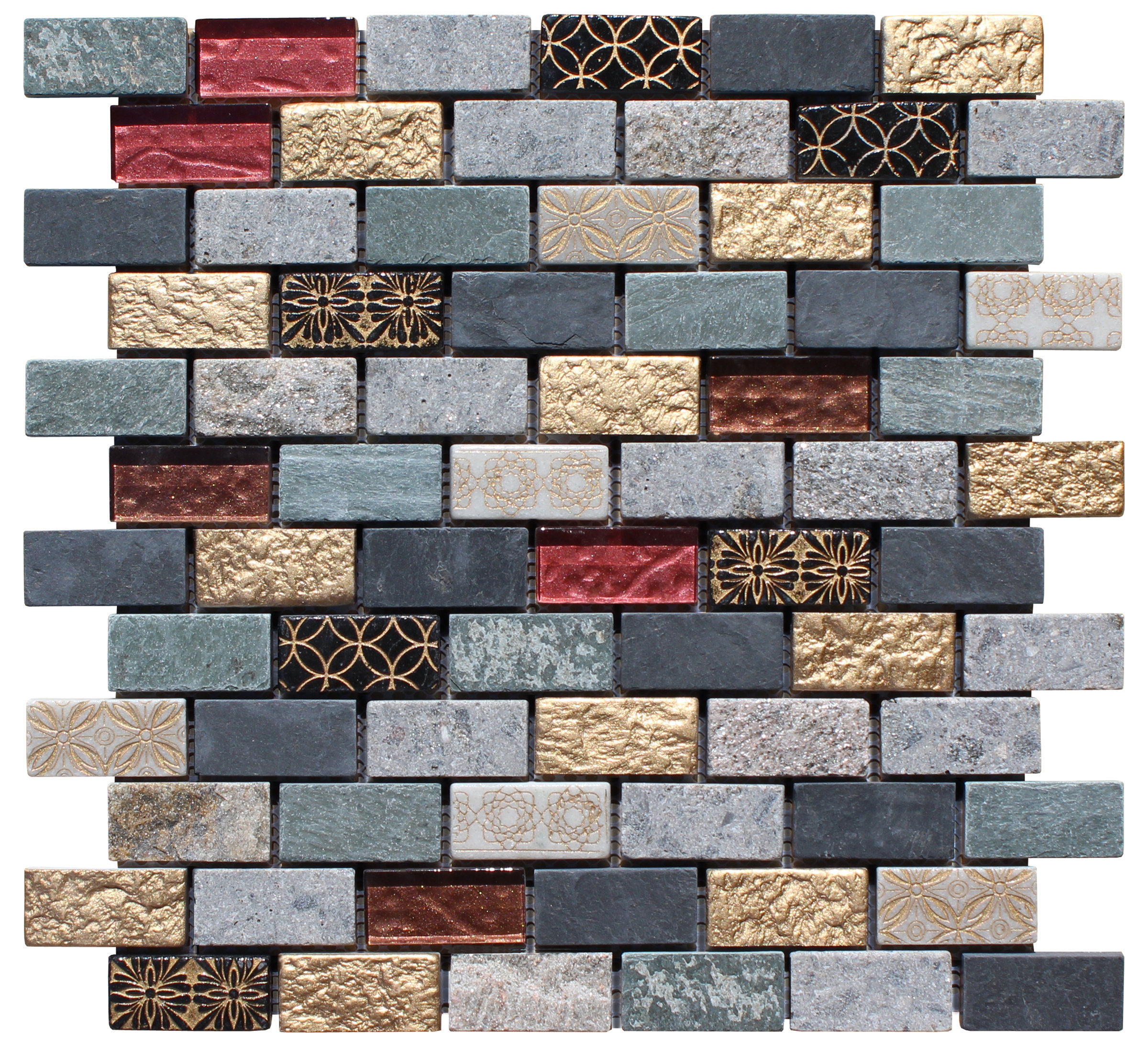 Intrend Tile Linear 1" x 2" Natural Stone and Glass Brick Joint Mosaic ...