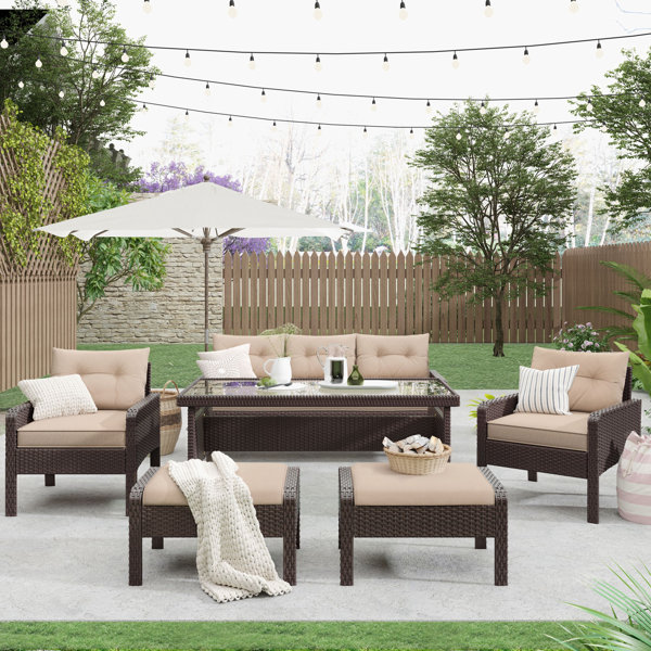 Wildon Home® Reuben Polyethylene (PE) Wicker 7 - Person Seating Group ...