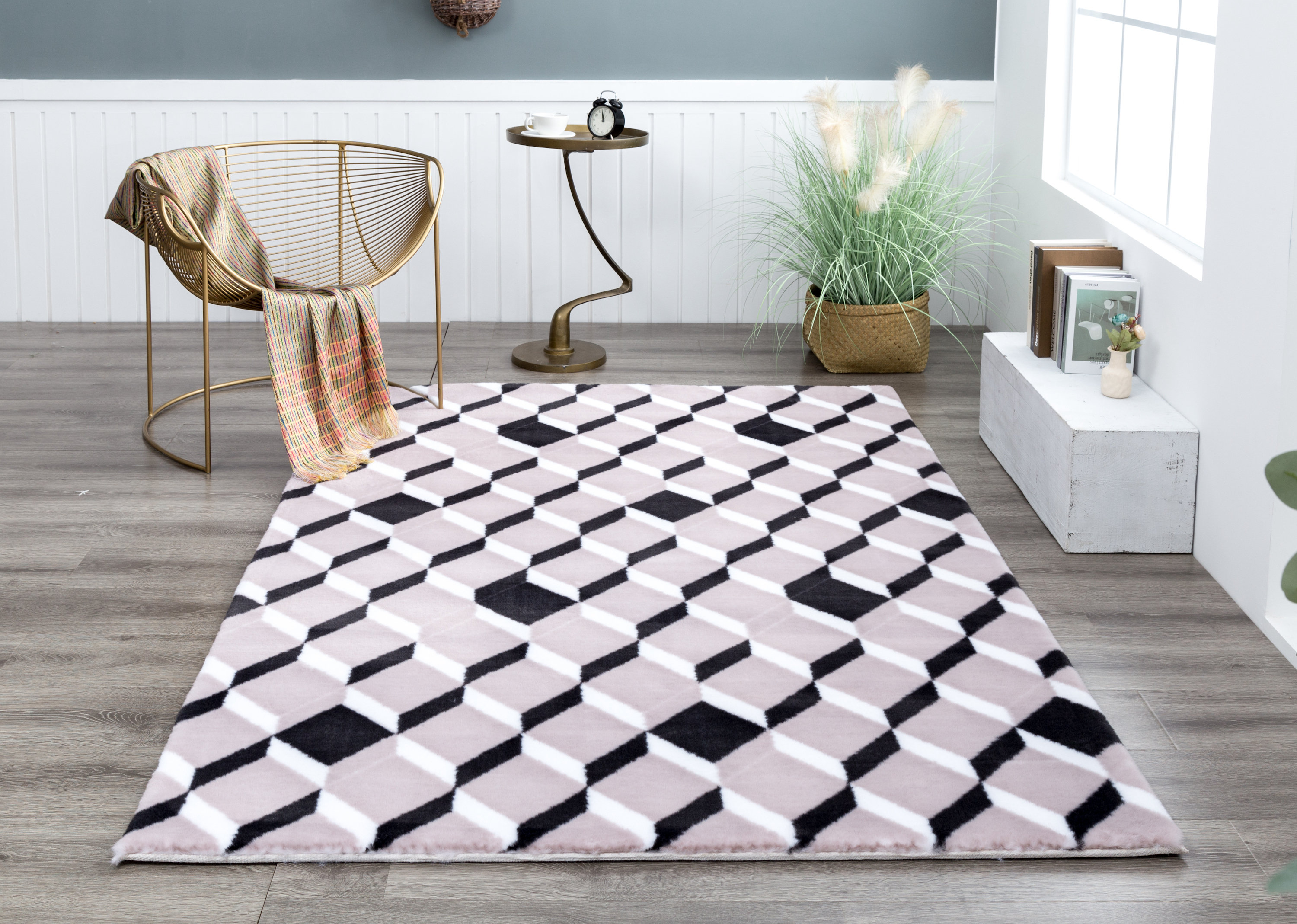 Corrigan Studio® Govind Geometric Black/Pink Area Rug | Wayfair