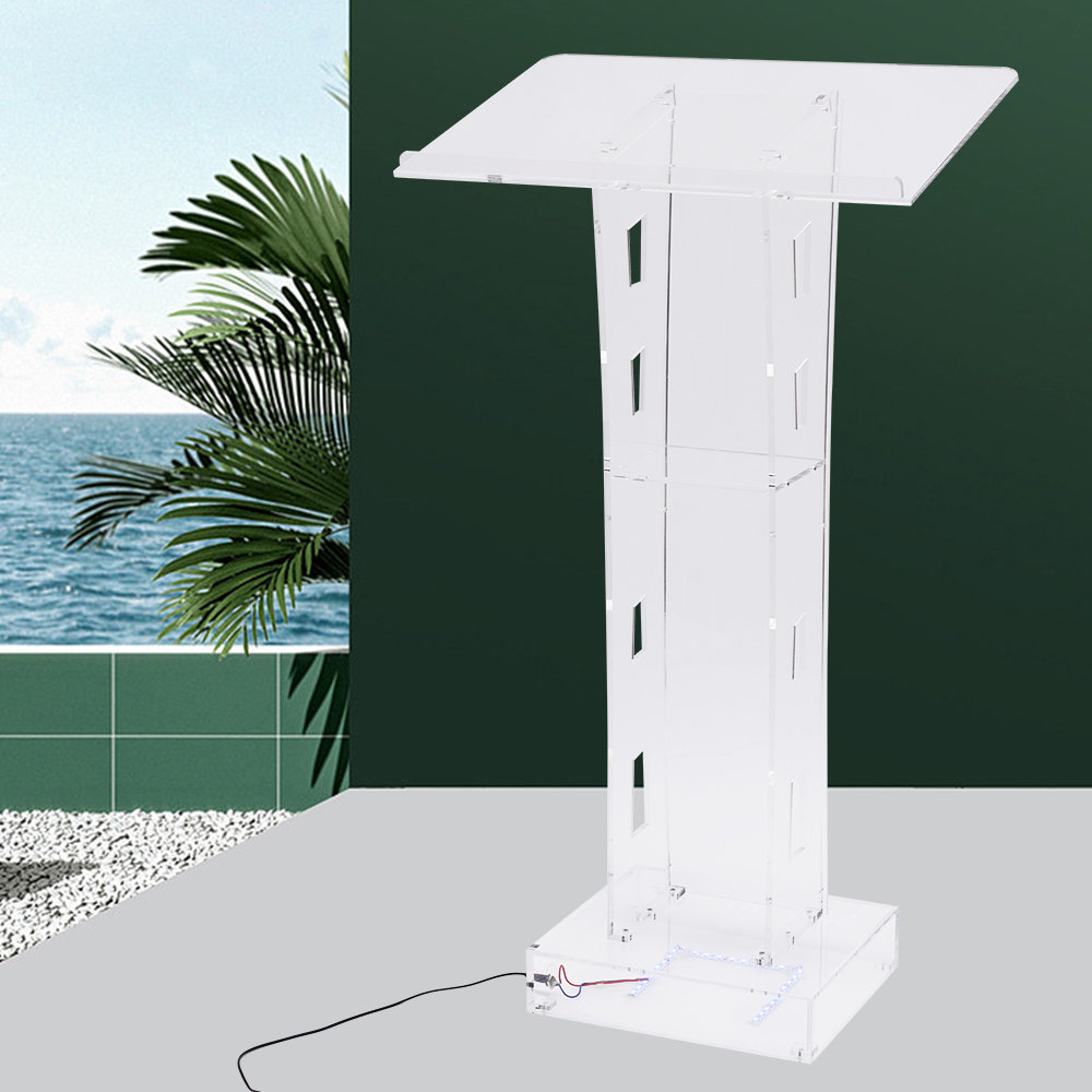 JOYDING 43.31" Acrylic Transparent Podium Lectern With Blue LED | Wayfair