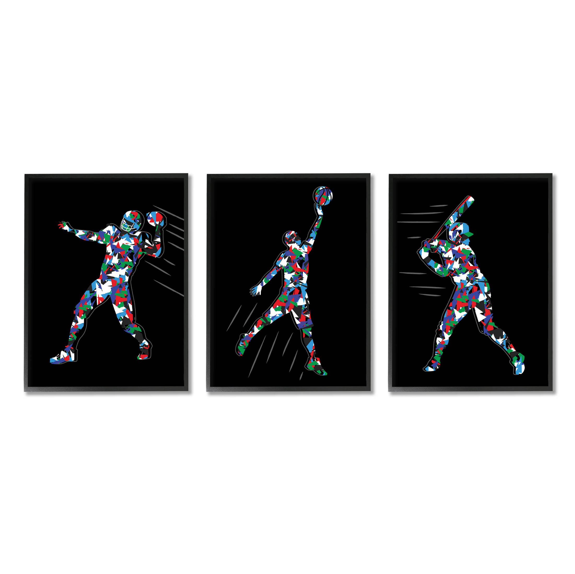 Stupell Industries Geometric Pattern Sports Players by - 3 Piece ...