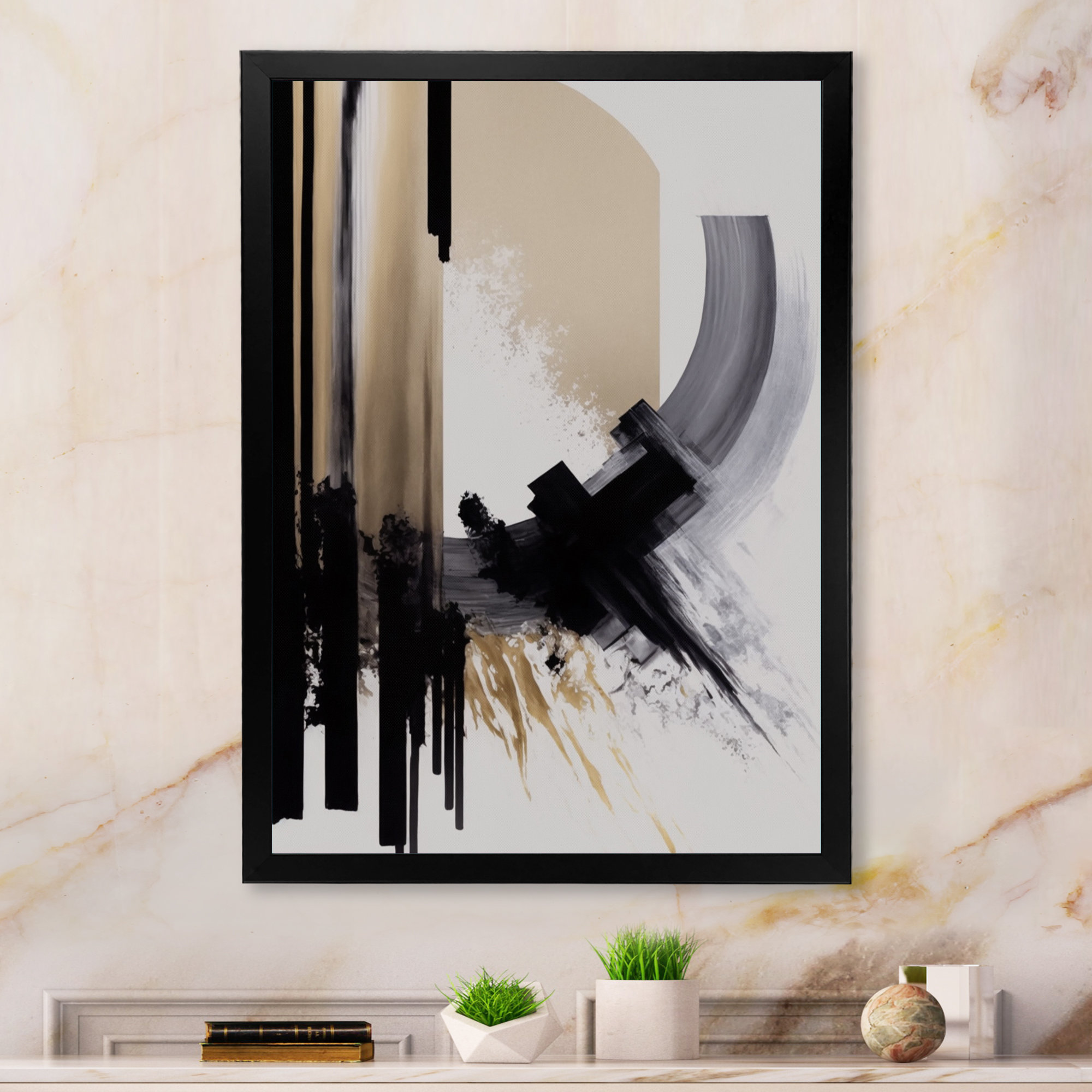 Ivy Bronx Black, White And Gold Expression IV On Canvas Print | Wayfair