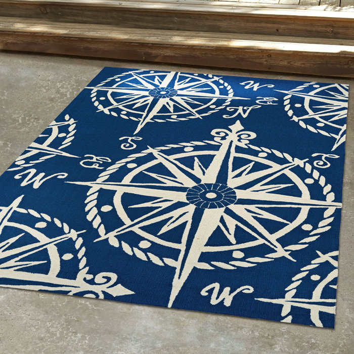 Breakwater Bay Beaufort Handmade Hand Hooked Navy Blue / Ivory Indoor ...