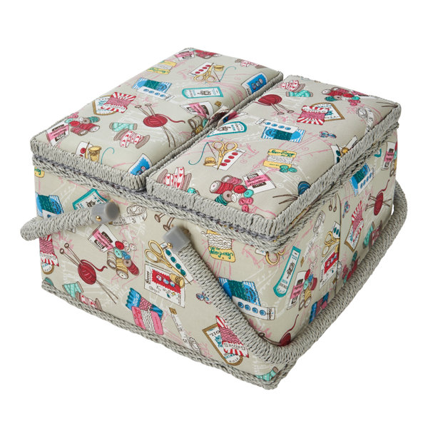 House of Hampton Extra Large Twin Lid Sewing Box , Grey Sewing Notions ...