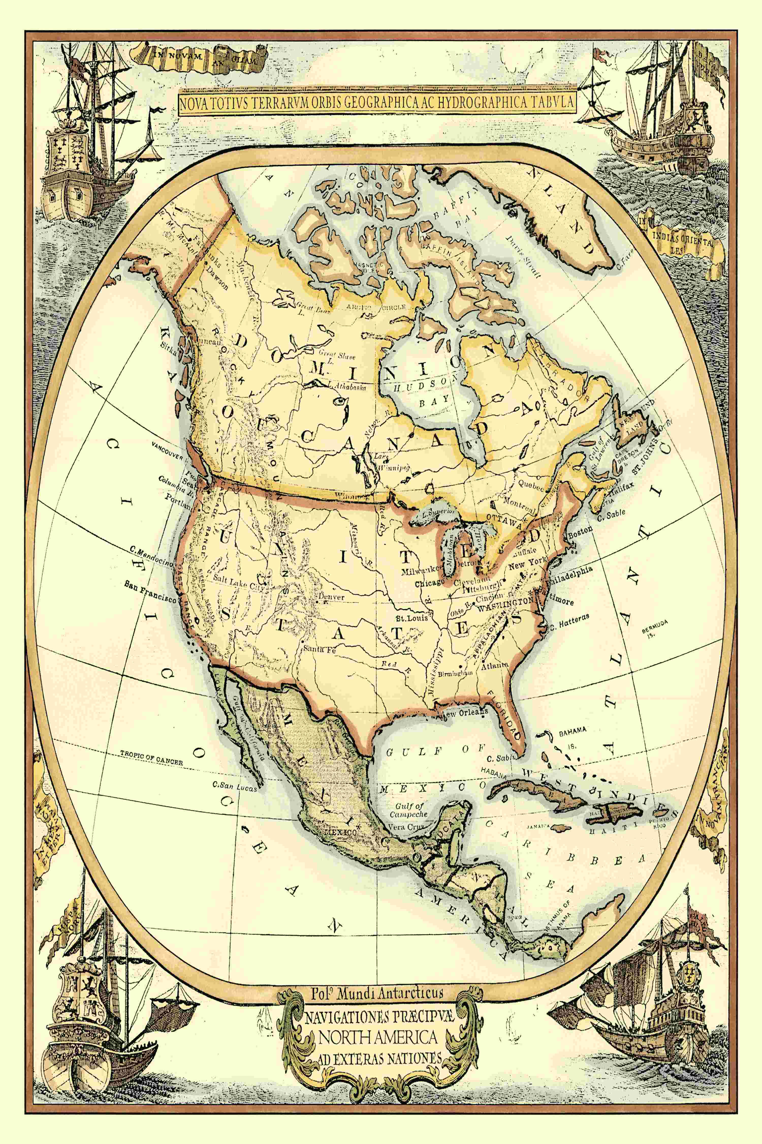 Longshore Tides Nautical Map Of North America by Vision Studio ...