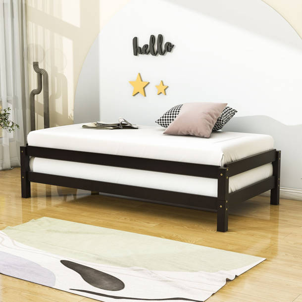 Ebern Designs Solid Platform Bed, 2 Twin Wood Bed Guest Bed Stackable ...